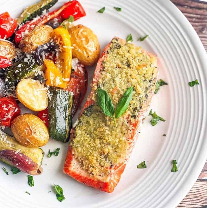 Easy Basil Pesto Crusted Salmon