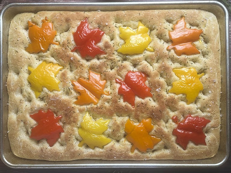 Fall Focaccia with Bell Pepper "Maple Leaves"