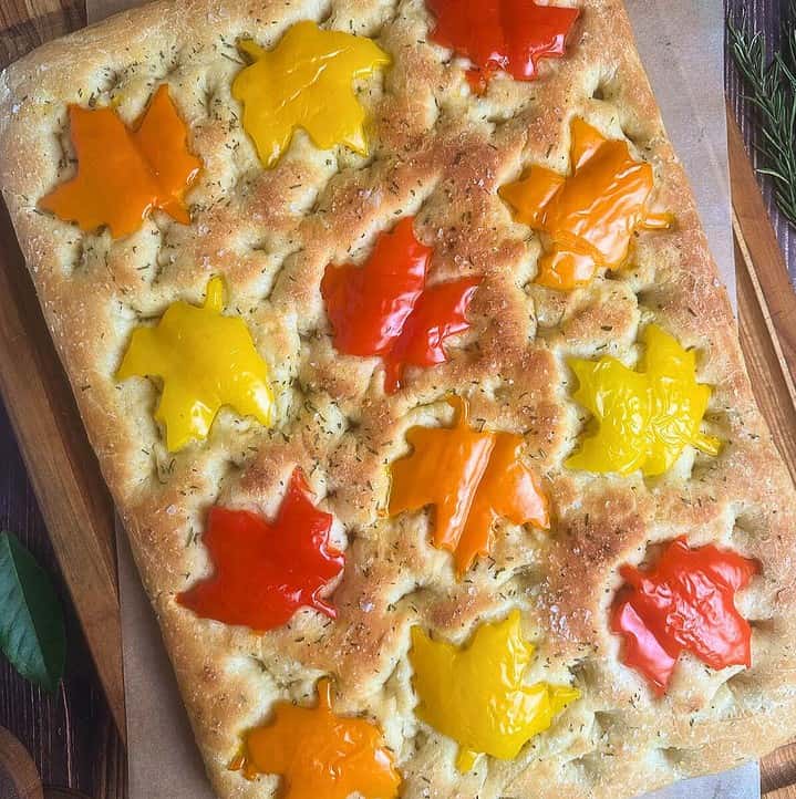 Fall Focaccia with Bell Pepper "Maple Leaves"