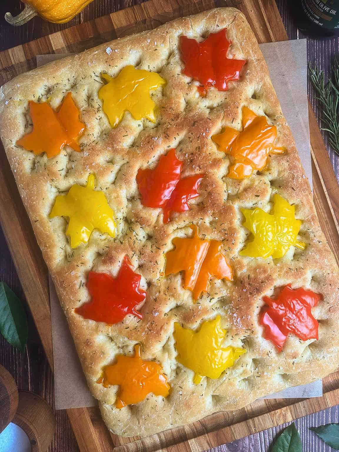 Fall Focaccia with Bell Pepper "Maple Leaves"